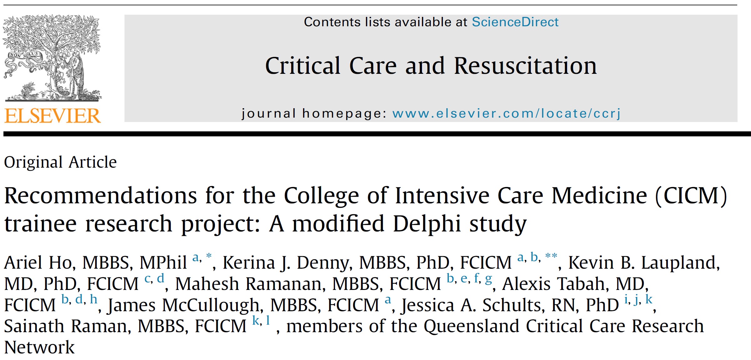 Recommendations for the College of Intensive Care Medicine (CICM ...